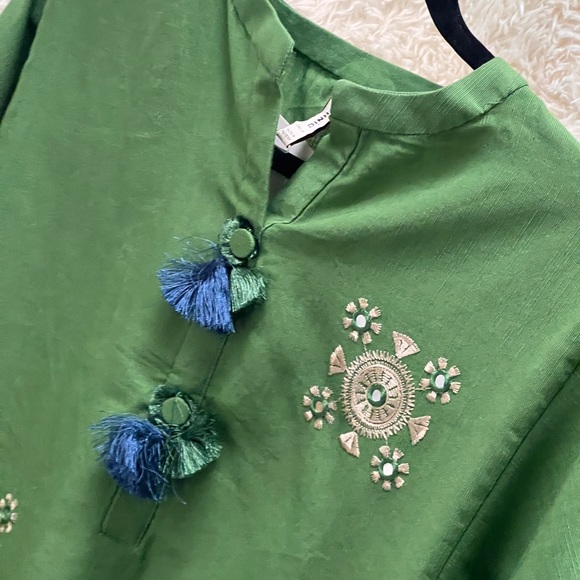 Tops | Ethic Cotton Karandy Embroidered Long Side Cut Kurta With Motif ...